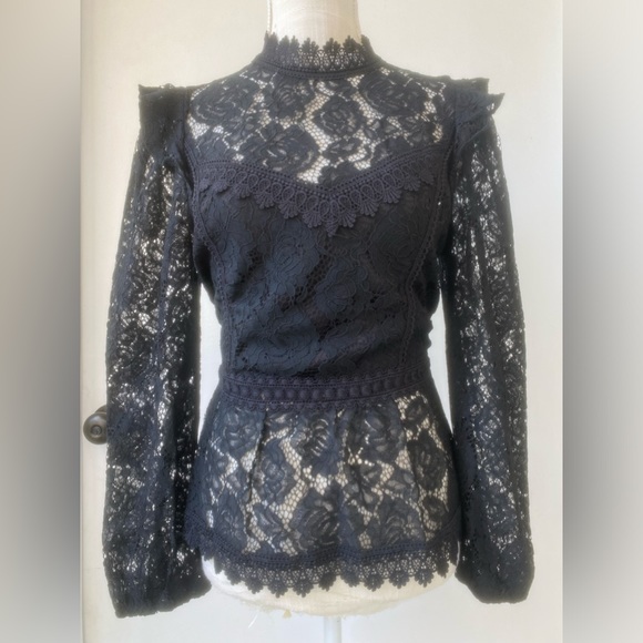 Vintage | Tops | Victorian Gothic Black Lace High Neck Keyhole Peplum ...
